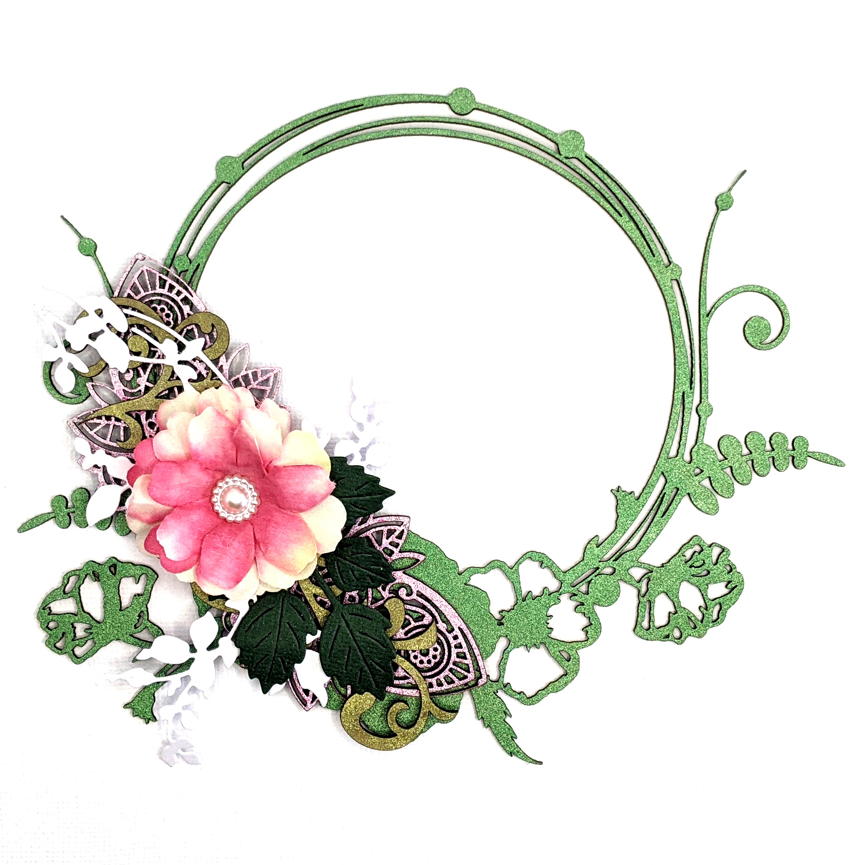 Floral Circle Frame with Motif - Crafted With Love and Roses